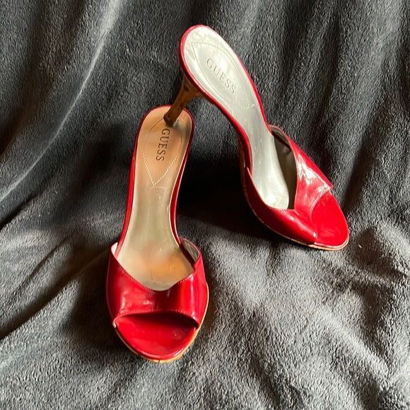 Guess | Shoes | Guess Bright Red High Heel Platform Slides | Poshmark